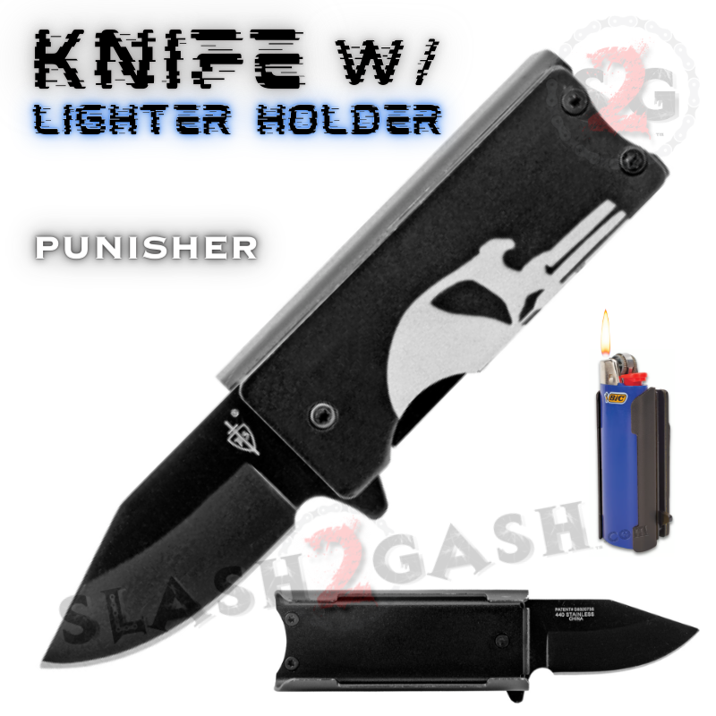 Spring Assist Pocket Knife Lighter Holder 2.625" - Punisher – Slash2Gash