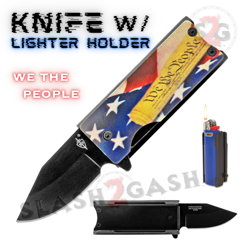 Spring Assisted Folding Pocket Knife Lighter Holder 2.625" - Asst. col ...