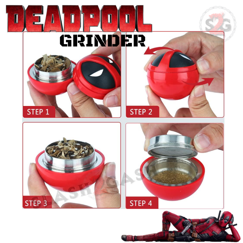 Deadpool Herb Grinder Magnetic Spice Crusher Metal Grinder - 3 pc 2 ...