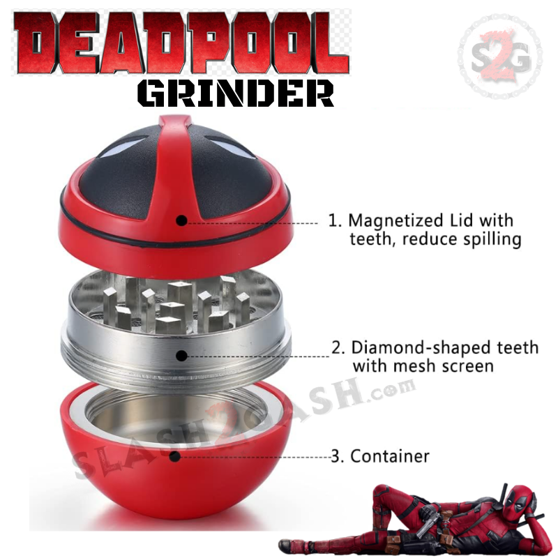 Deadpool Herb Grinder Magnetic Spice Crusher Metal Grinder - 3 pc 2 ...
