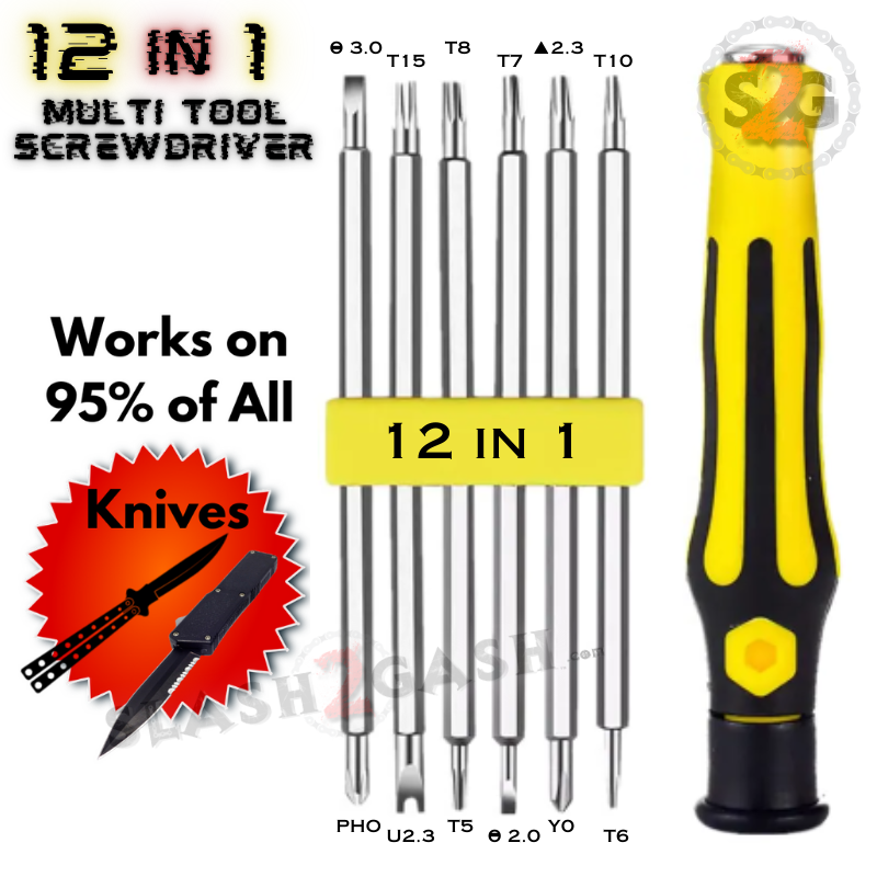 12 in 1 Multi-Tool Screwdriver w/ Swivel Top - Knife Disassembly Tool ...