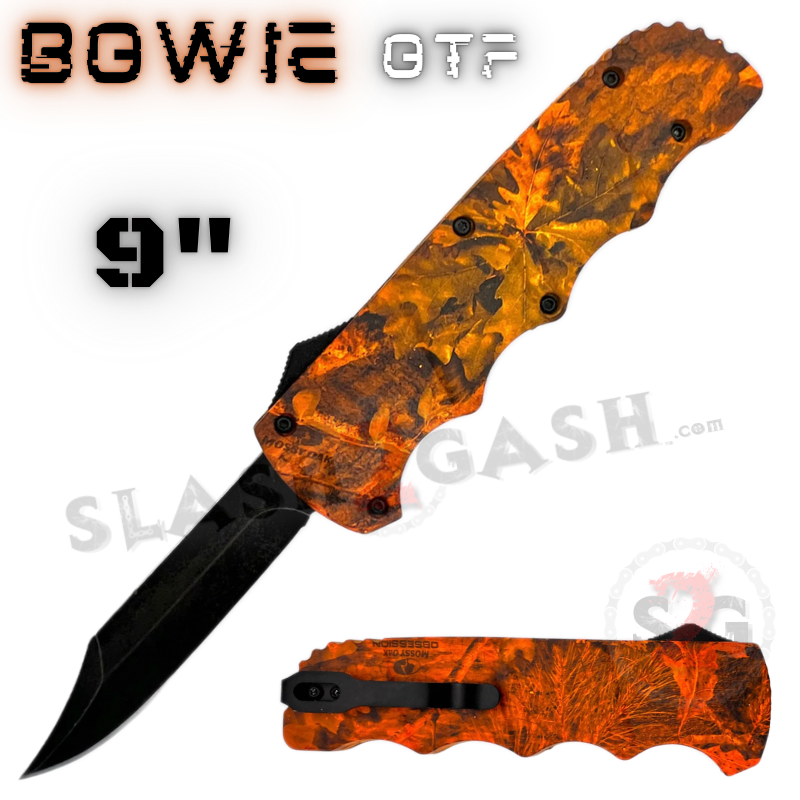 Bowie OTF Dual Action Auto Knife Switchblade 9" D2 - Orange Camo ...