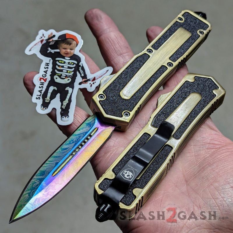 S2G Tactical OTF Knife Abalone Switchblade w/ Rainbow Damascus - Asst ...