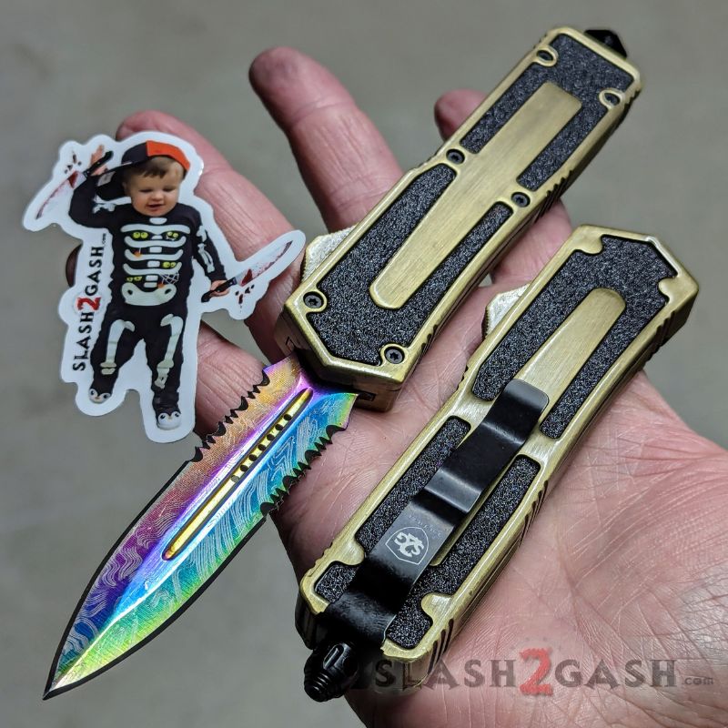 S2G Tactical OTF Knife Abalone Switchblade w/ Rainbow Damascus - Asst ...