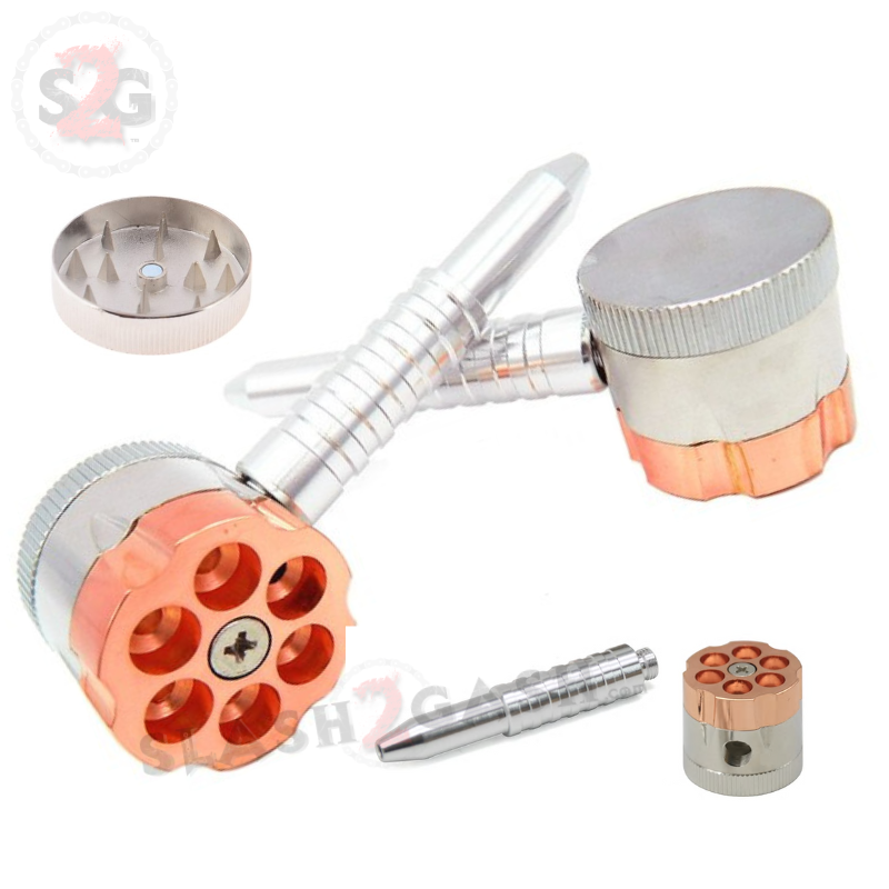 Six Shooter Rotating Revolver Smoking Bullet Metal Pipe w/ Grinder - V ...
