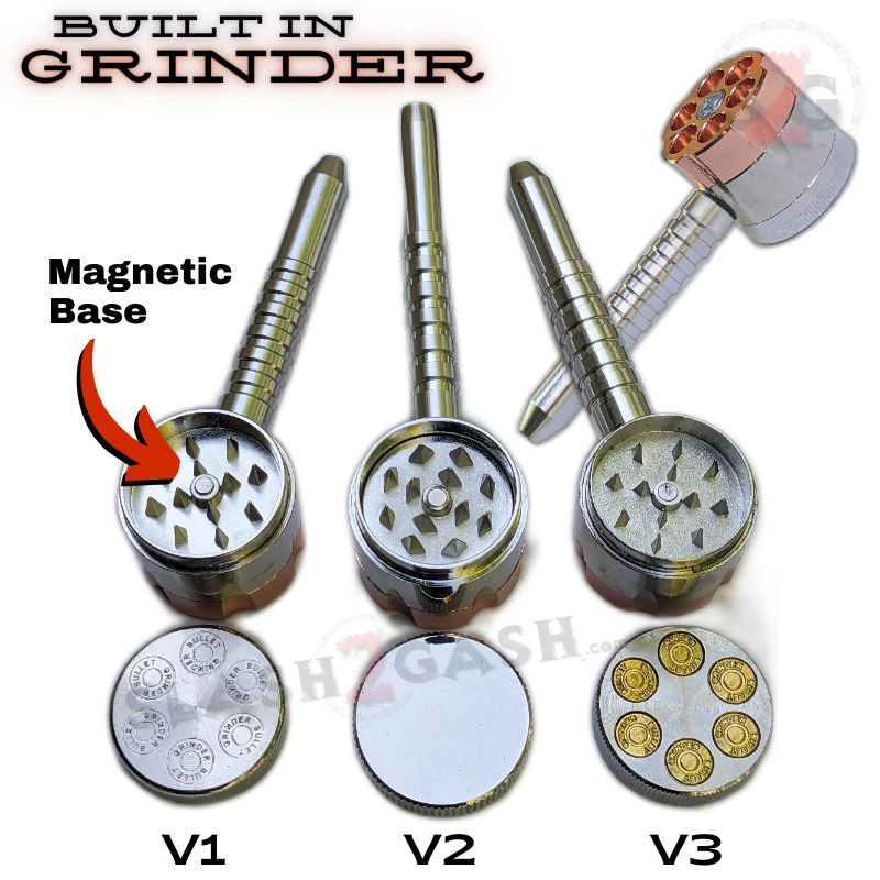 Six Shooter Revolver Smoking Bullet Metal Pipe w/ Grinder - 3 Versions ...