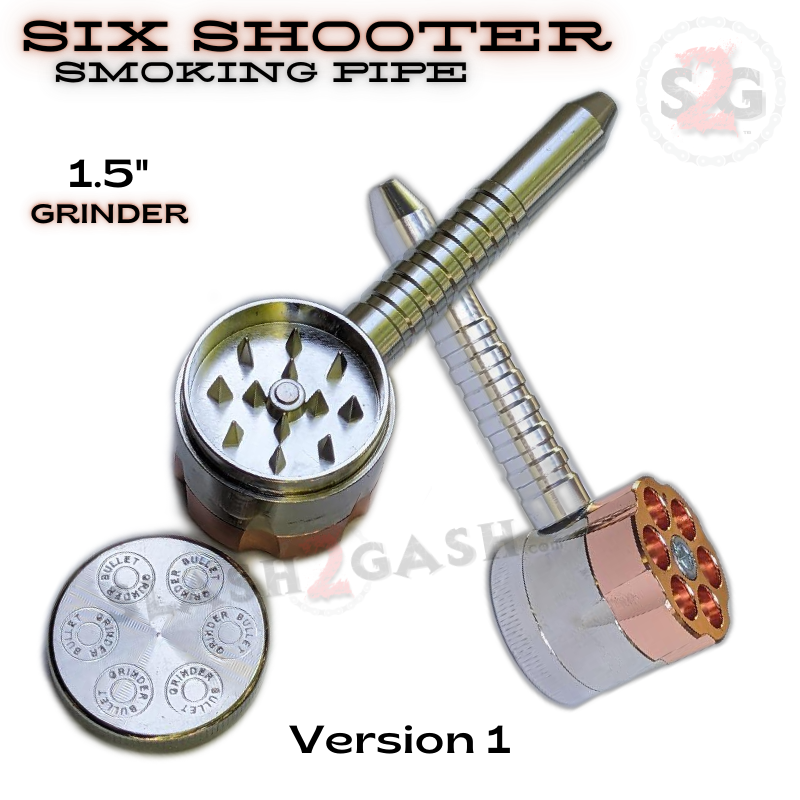 Six Shooter Revolver Smoking Bullet Metal Pipe w/ Grinder - 3 Versions ...
