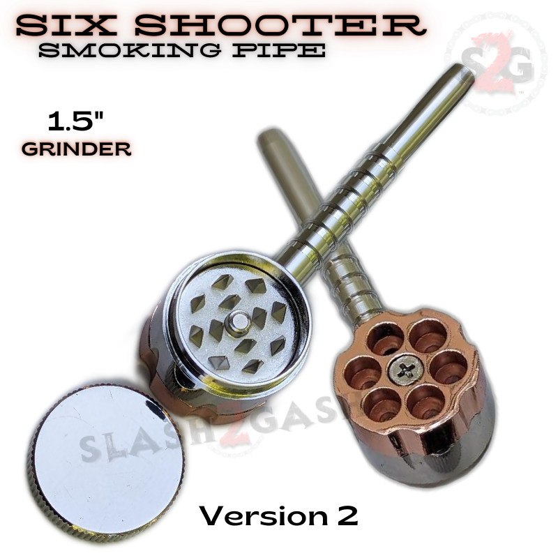 Six Shooter Rotating Revolver Smoking Bullet Metal Pipe w/ Grinder - V ...