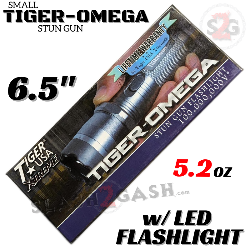 STUN GUN 100M Volts w/ LED Flashlight Tiger USA - Tiger Omega Black ...