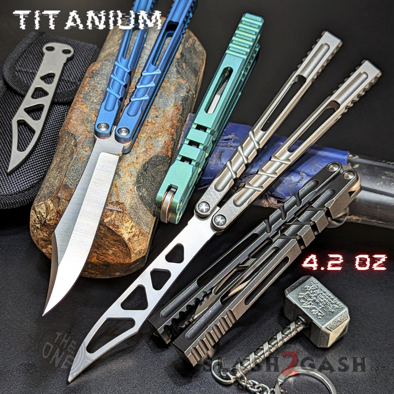 TheONE Channel Butterfly Knife TITANIUM Balisong (clone) - Hammer CHAB ...