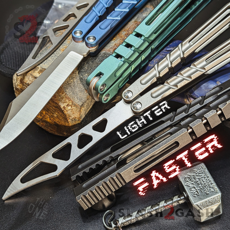 TheONE Channel Butterfly Knife TITANIUM Balisong (clone) - Hammer CHAB ...