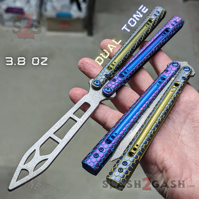 TheONE Python Clone Butterfly Knife TITANIUM Balisong - Damascus ...