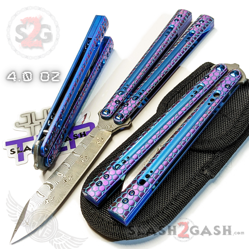 TheONE Python Clone Butterfly Knife TITANIUM Balisong - Damascus ...