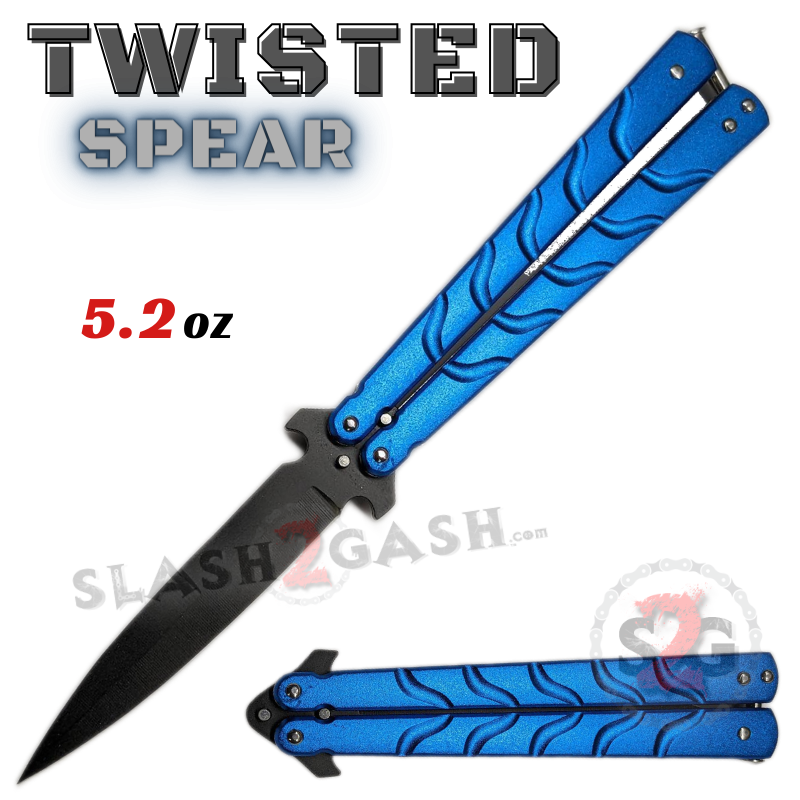 Twisted Spear Dagger Butterfly Knife Balisong w/ Rivets - Blue – Slash2Gash
