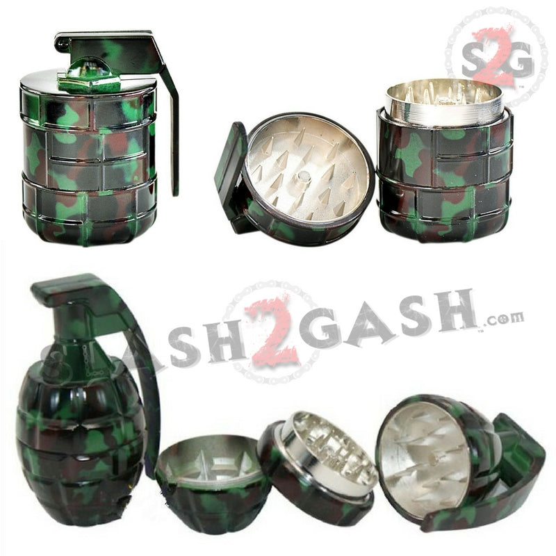 Camo Hand Grenade Tobacco Herb Grinder - 3 piece w/ Pin Handle – Slash2Gash
