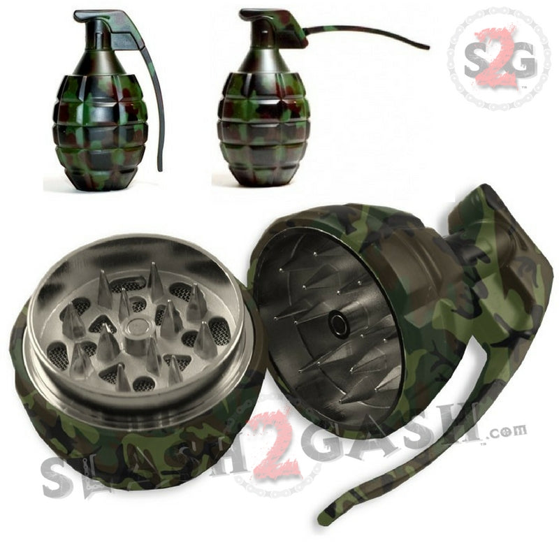 Camo Hand Grenade Tobacco Herb Grinder - 3 piece w/ Pin Handle – Slash2Gash