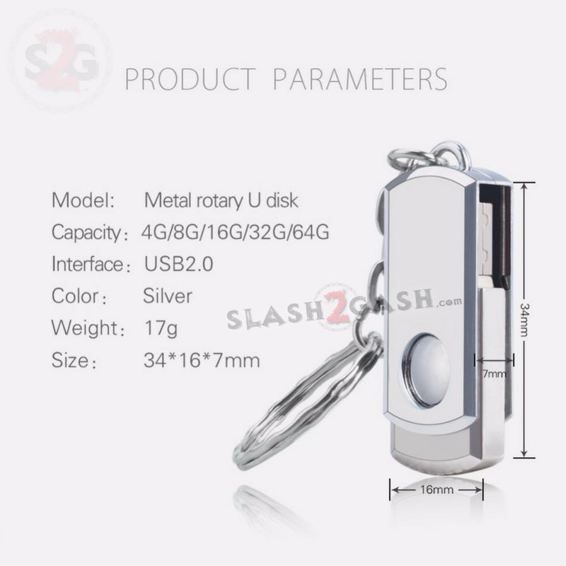 Mini Metal Rotary USB Flash Drive 2.0 Key Chain Memory Stick 16/32/64g ...
