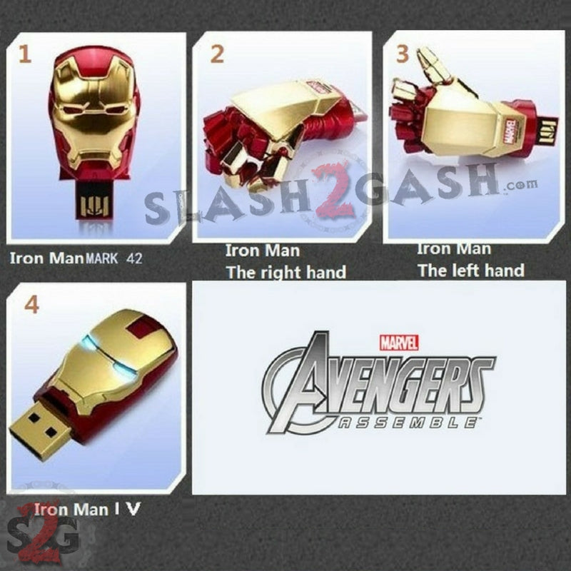 Iron Man USB Flash Drive 2.0 Moveable Hand w/ LED Light 16gb Memory St ...
