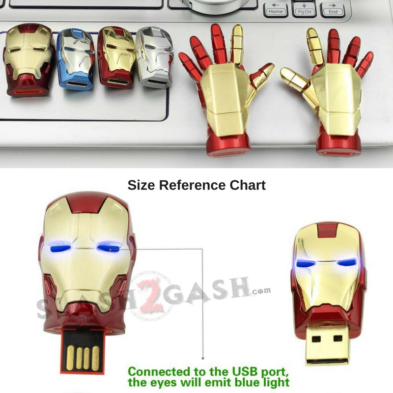 Iron Man USB Flash Drive 2.0 Moveable Hand w/ LED Light 16gb Memory St ...