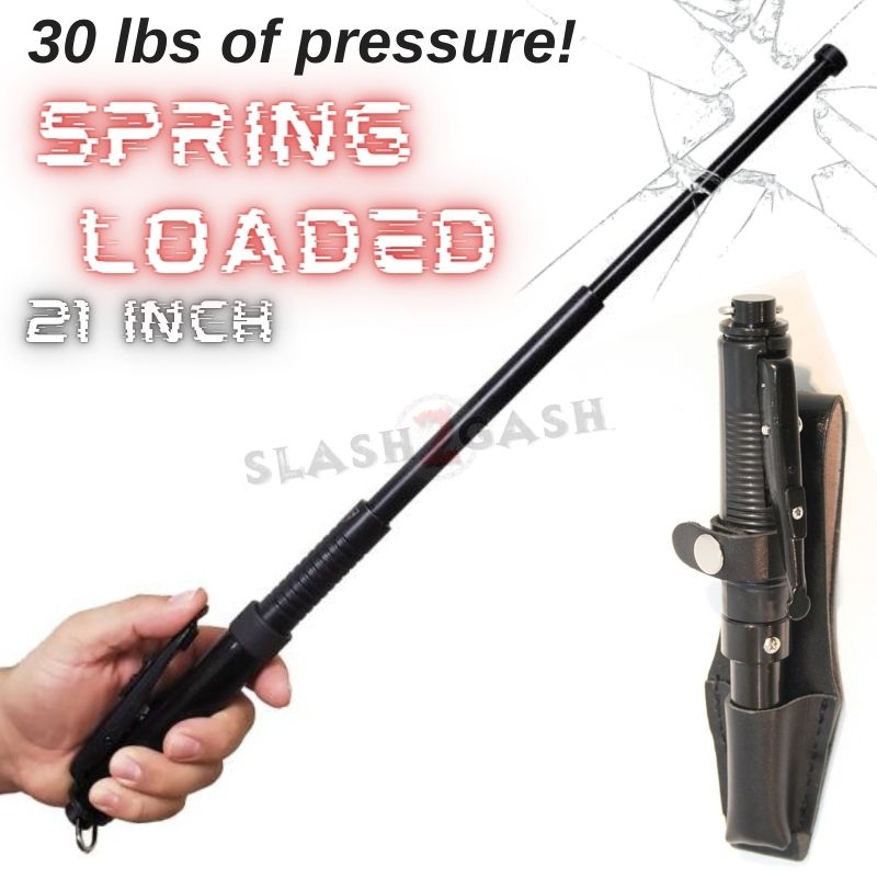 AUTOMATIC Baton Police Grade W/Leather Solid Metal Stick Black – Slash2Gash