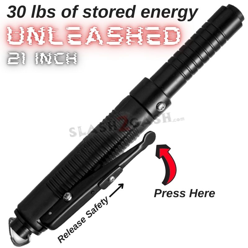 AUTOMATIC Baton Police Grade W/Leather Solid Metal Stick Black – Slash2Gash