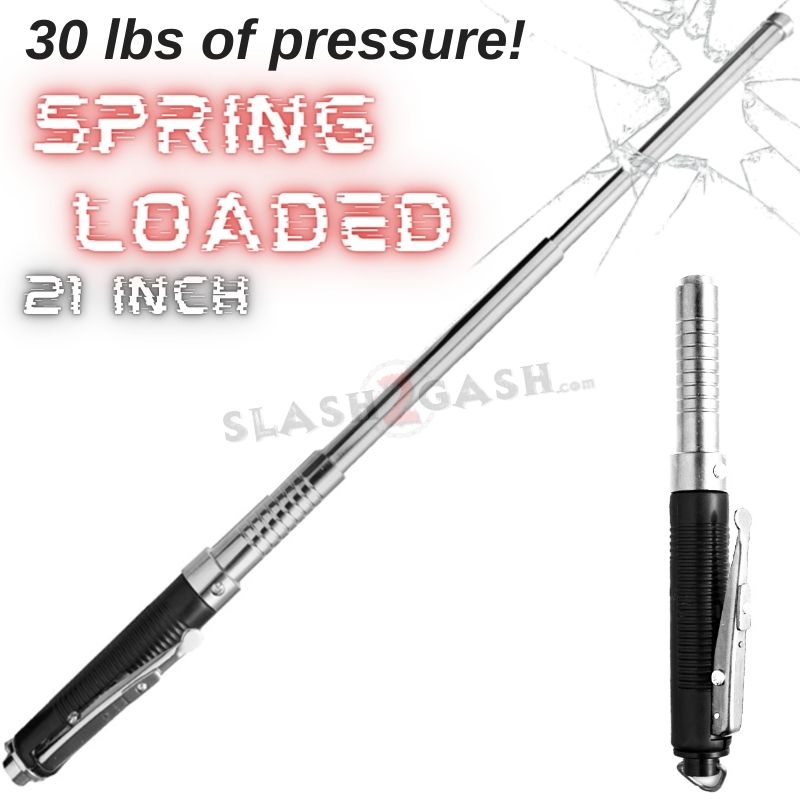 AUTOMATIC Baton Police Grade W/Leather Solid Metal Stick Black – Slash2Gash