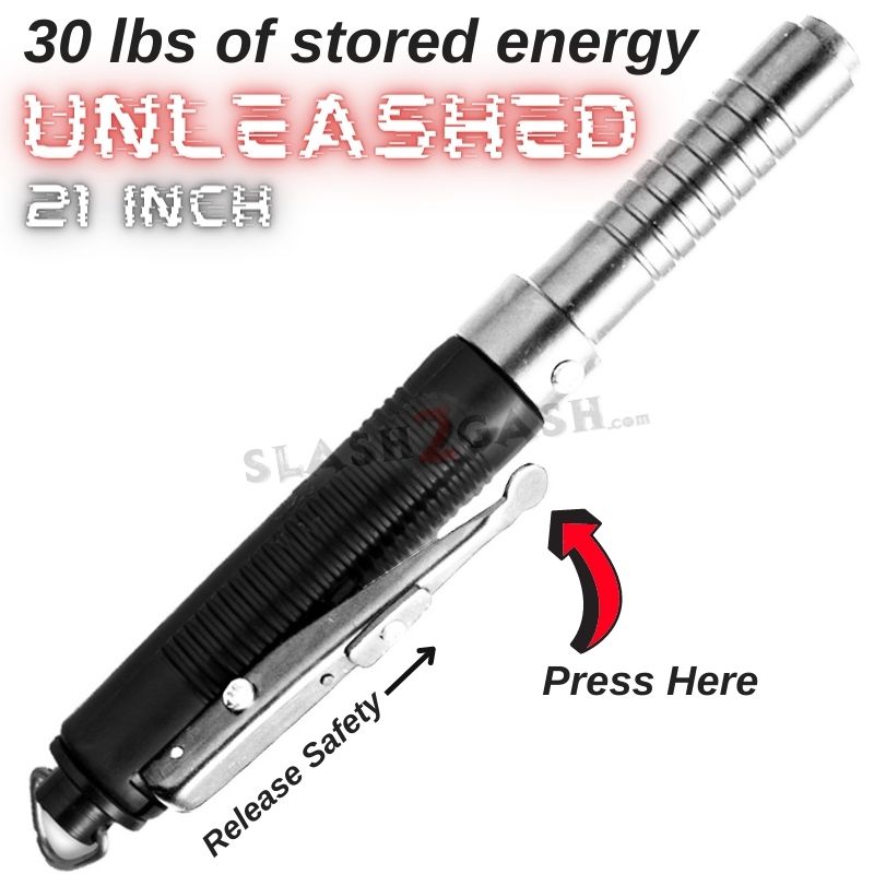 AUTOMATIC Baton Police Grade W/Leather Solid Metal Stick Black – Slash2Gash