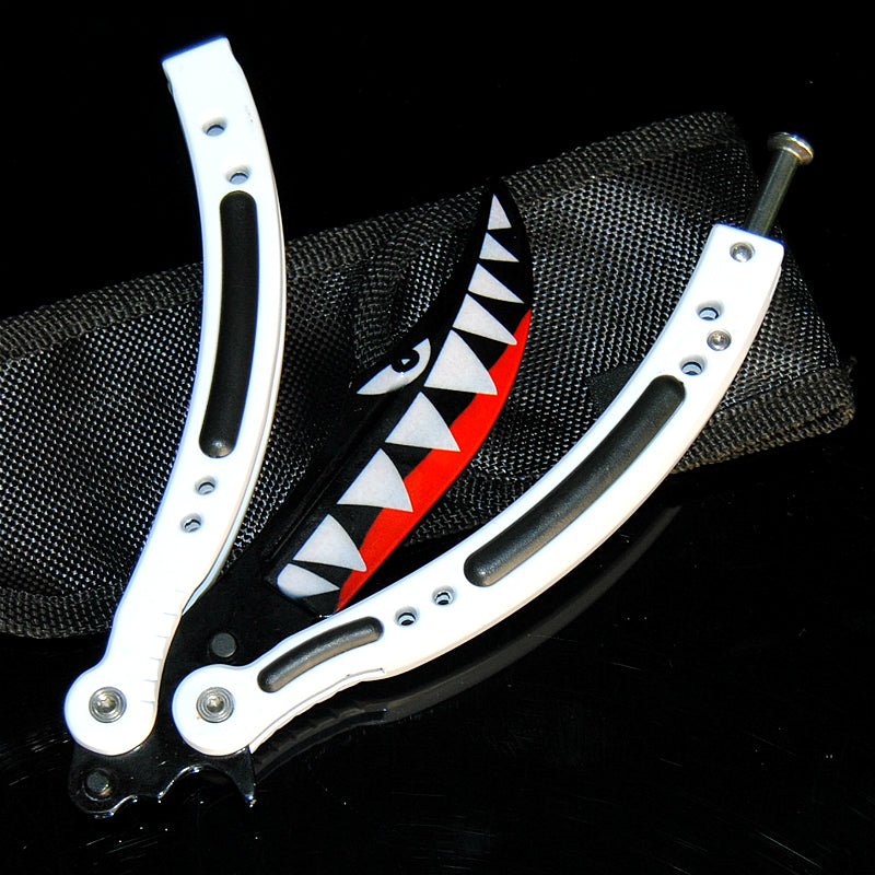 CSGO Spit Fire Shark Bomber Butterfly Knife SHARP Balisong - Black ...