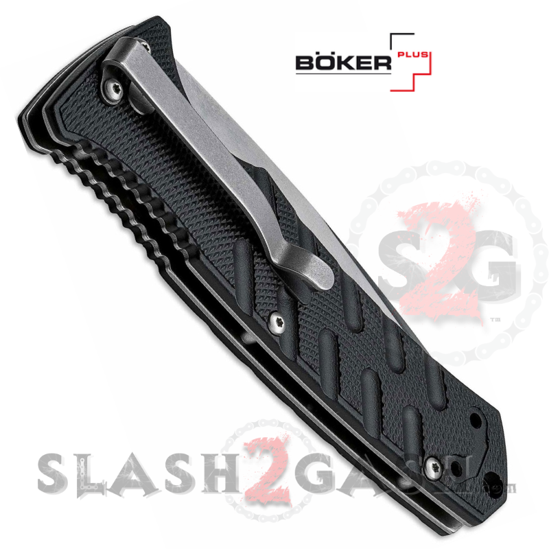 Boker Plus Strike Automatic Knife Black - Drop Point Stone Wash ...