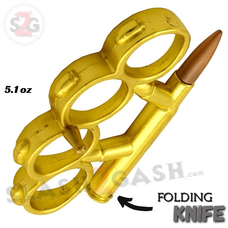 Bullet Knuckles w/ Hidden Knife 7.62x54 Belt Buckle Paperweight - Gold ...