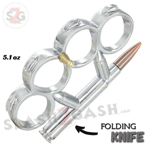 Bullet Knuckles w/ Hidden Knife 7.62x54 Belt Buckle Paperweight - Silv ...