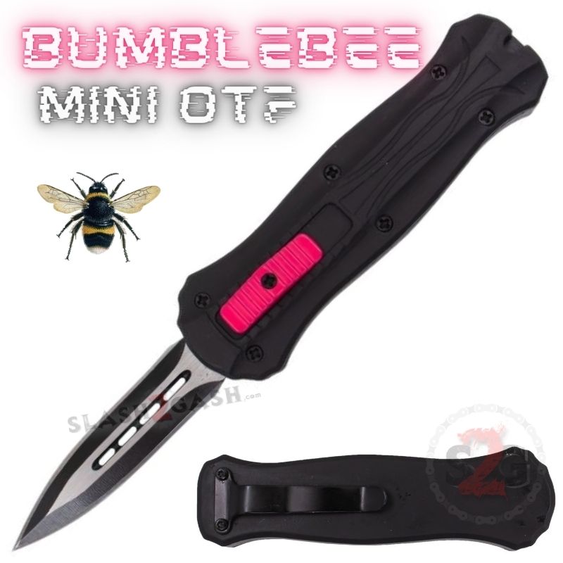 Bumblebee Mini OTF Knife Small Auto Switchblade Dagger - Black w/ Pink ...