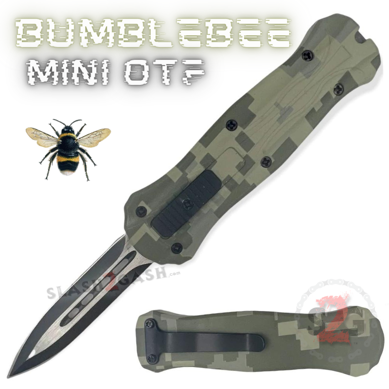 Bumblebee Mini OTF Knife Small Auto Switchblade Dagger - Green Camo ...