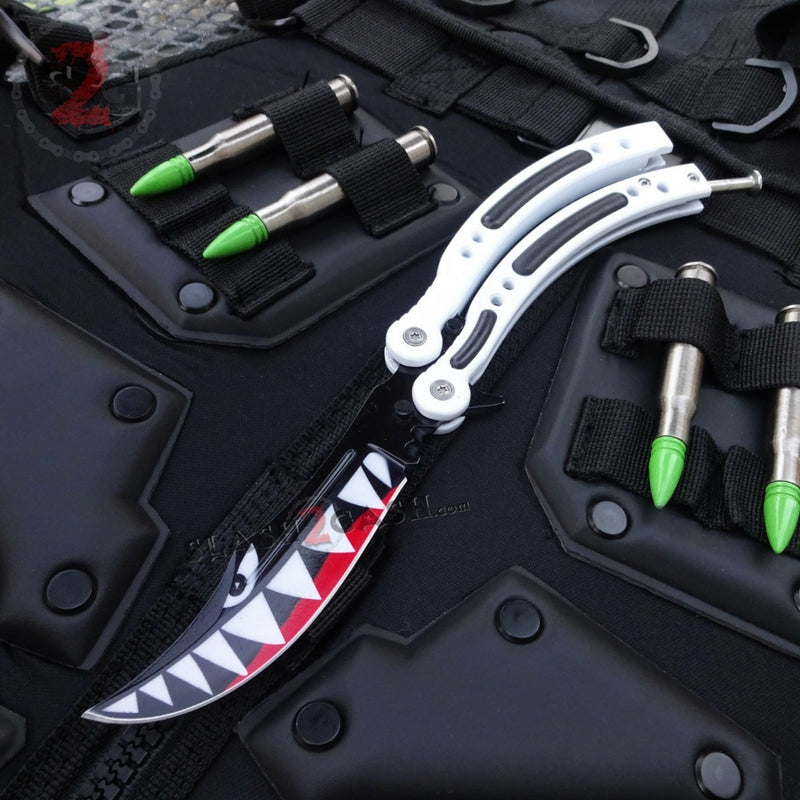 CSGO Spit Fire Shark Bomber Butterfly Knife SHARP Balisong - Black ...