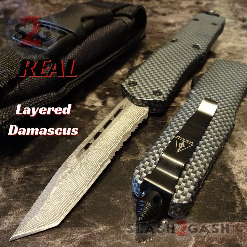 Carbon Fiber OTF Knife D/A Switchblade REAL Damascus - 6 Blades ...