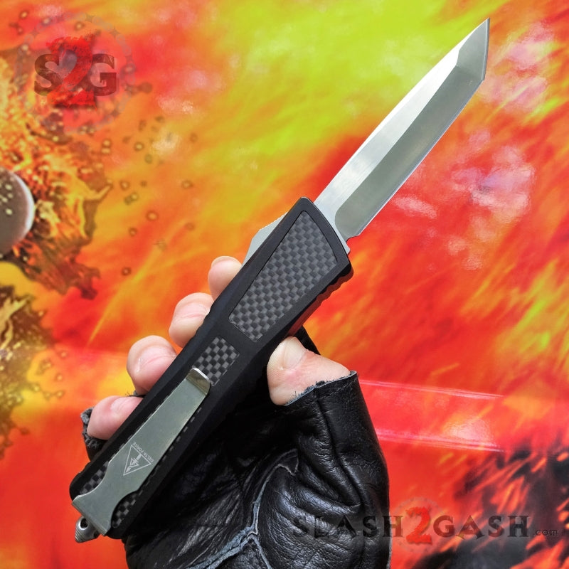 Dark Knight VG-10 OTF Knife CNC w/ Carbon Fiber - Tanto Blue Screws ...