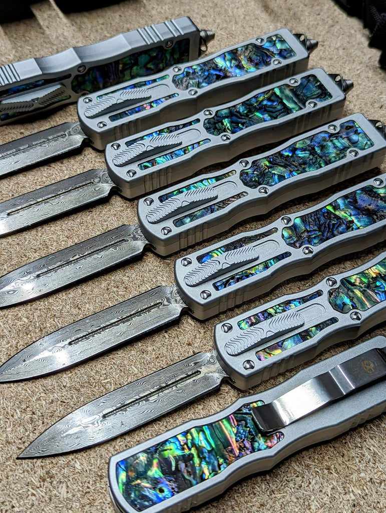 Small Prototype OTF Knife REAL Damascus Dagger S2G Tactical - Abalone ...