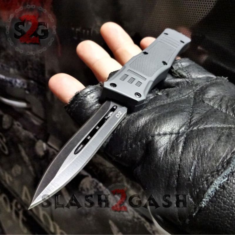 Grey Commando OTF Knife Small 7" Delta Force Switchblade - Black D2 ...
