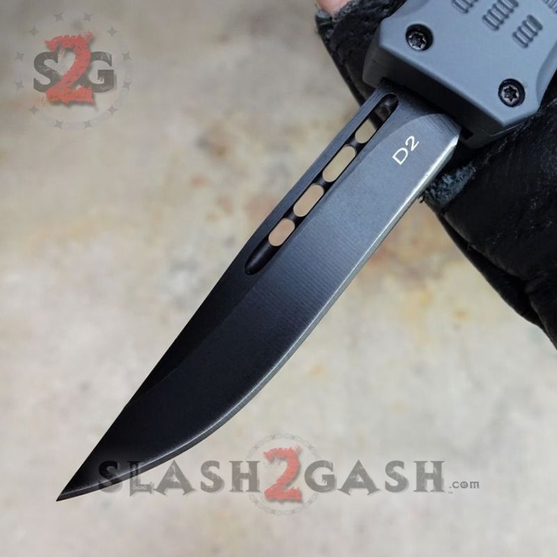 Grey Commando OTF Knife Small 7" Delta Force Switchblade - Black D2 ...