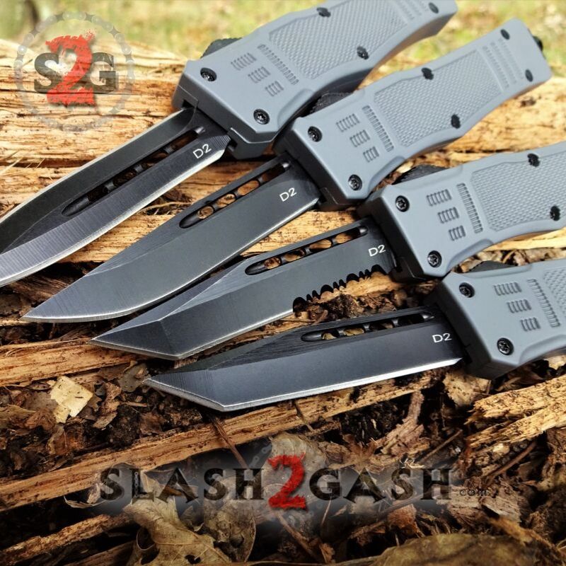 Grey Commando OTF Knife Small 7" Delta Force Switchblade - Black D2 ...