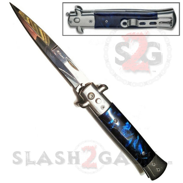 Diablo Stiletto Automatic Knife Milano Switchblade - Marble Blue Pearl ...