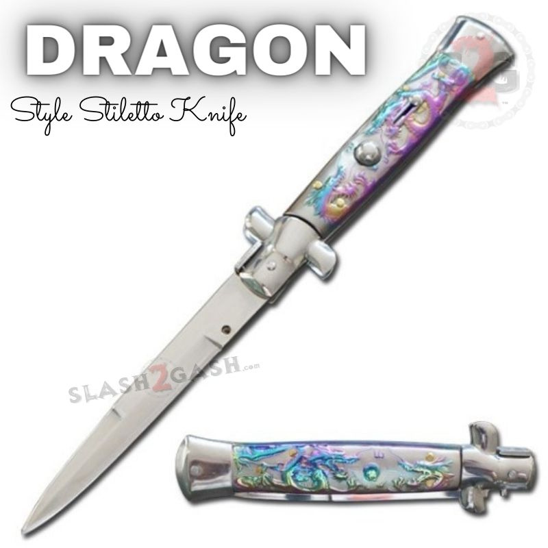 Dragon Stiletto Automatic Knife Italian Style Switchblade - Rainbow 3D ...