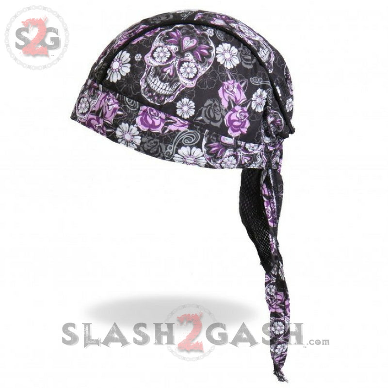 Hot Leathers Sugar Skull Headwrap Roses & Flower Premium Du-Rag ...