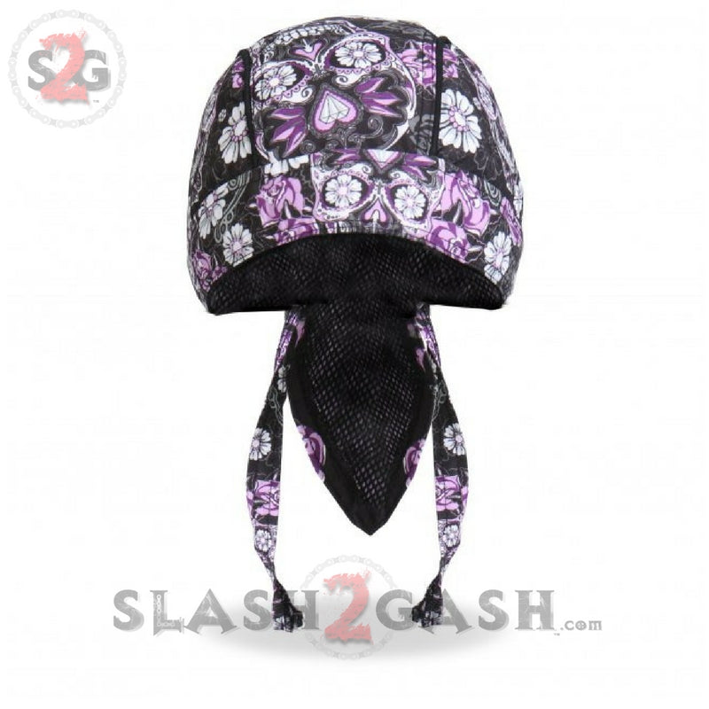 Hot Leathers Sugar Skull Headwrap Roses & Flower Premium Du-Rag ...