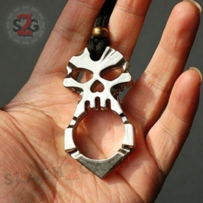 One Finger Skull Knuckle Paracord Self Defense Keychain - Silver ...