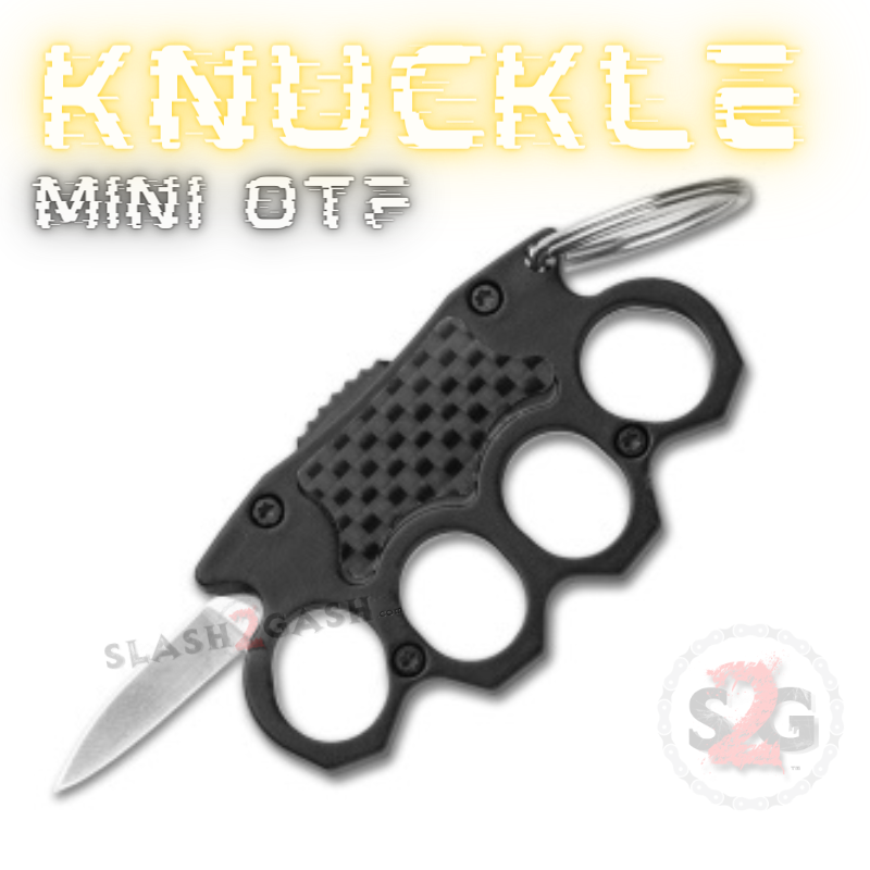 Mini Knuckle OTF Key Chain Knife Small Automatic Switchblade - Carbon ...