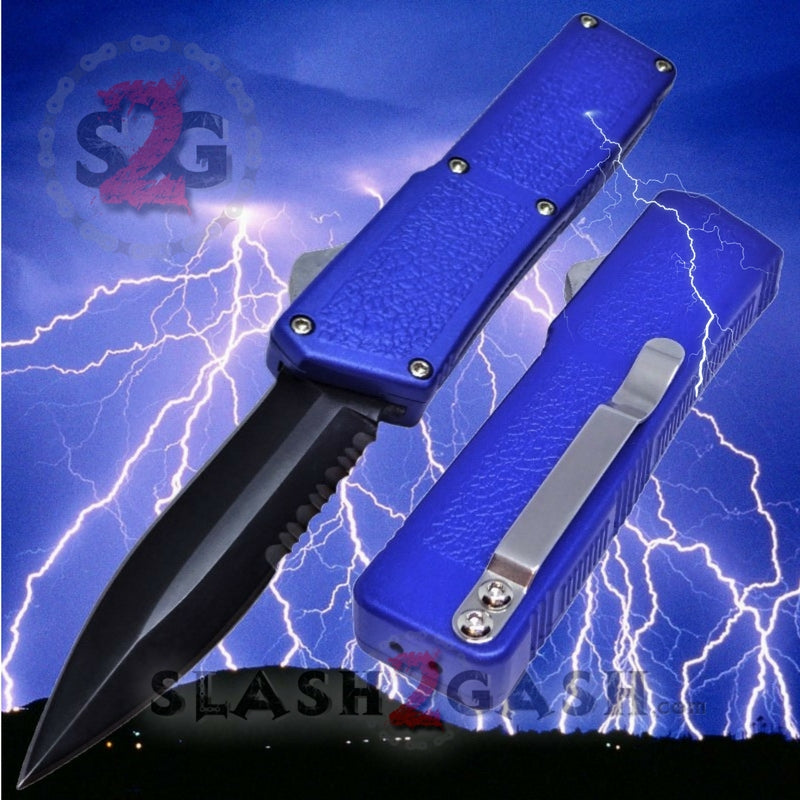 Lightning OTF Dual Action Blue Automatic Knife - Tactical Double Edge ...