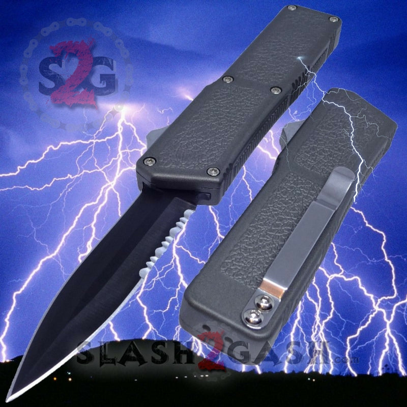 Lightning OTF Dual Action Grey Automatic Knife - Tactical Double Edge ...