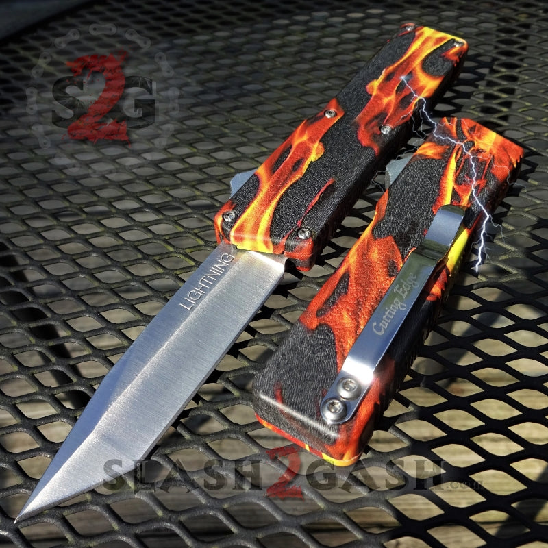 Lightning OTF Knife D/A Flame Fire Switchblade - Tanto Serrated ...