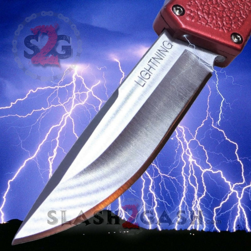 Lightning OTF Dual Action Red Automatic Knife - Satin Plain Edge ...